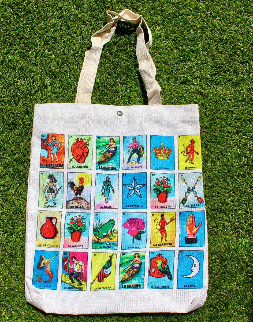 Lotería Tote Bag With Snap Button Closure. 13"x15" Reusable Cotton ...