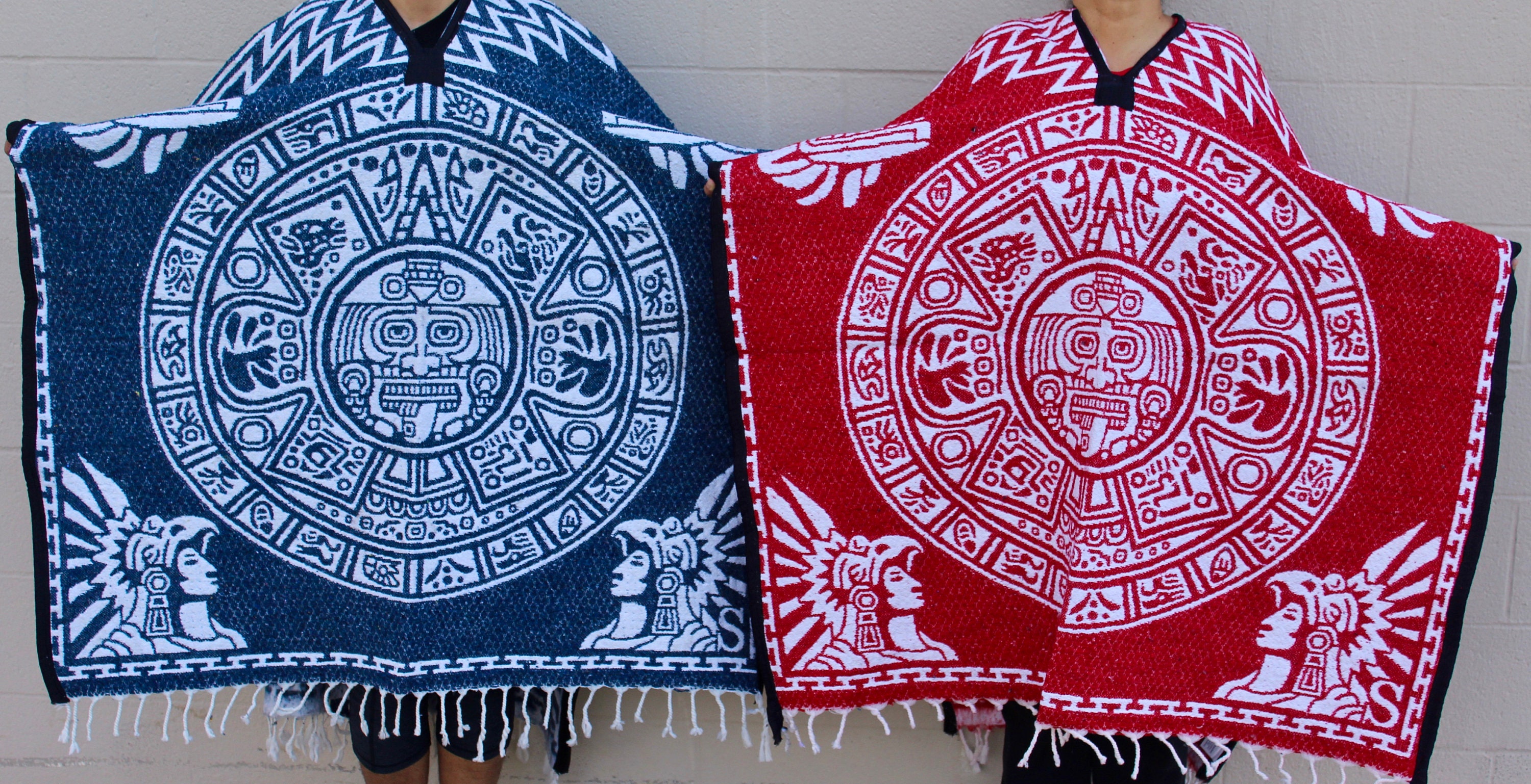 Aztec Calendar Mexican Poncho Gaban De Calendario Azteca Jorongo Cape ...
