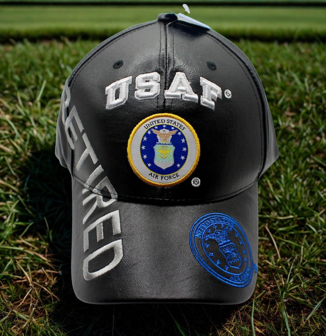 USAF Retired Faux Leather Hat. Retired U.S Air Force Baseball Cap ...