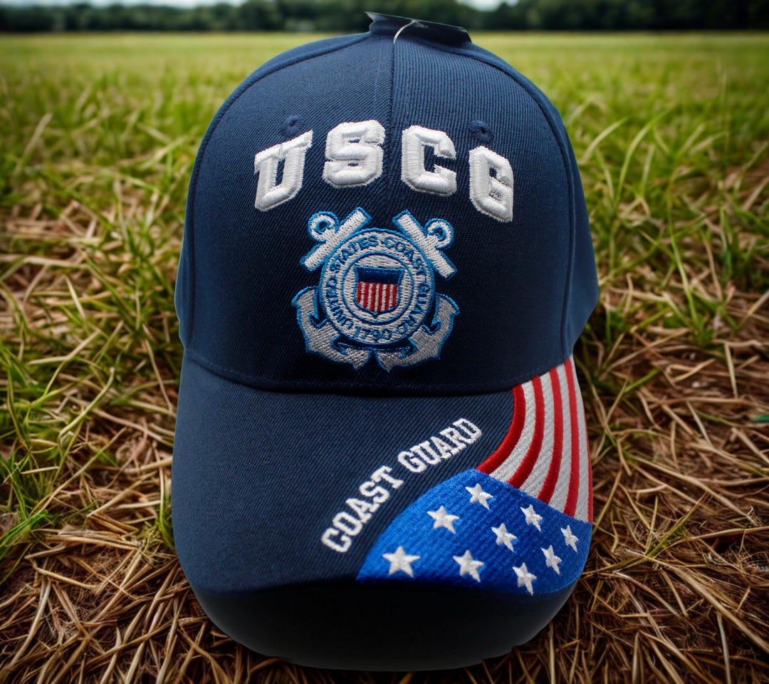 U.S Coast Guard Cap. Embroidered USCG Hat With American Flag Bill. U.S ...