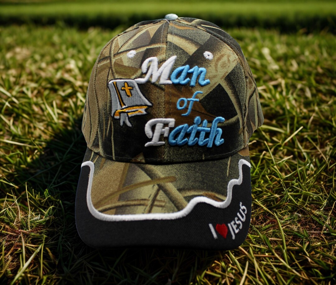 Man of Faith Camo Hat. I Love Jesus Hat. Jesus Hat. Men Christian Hat ...