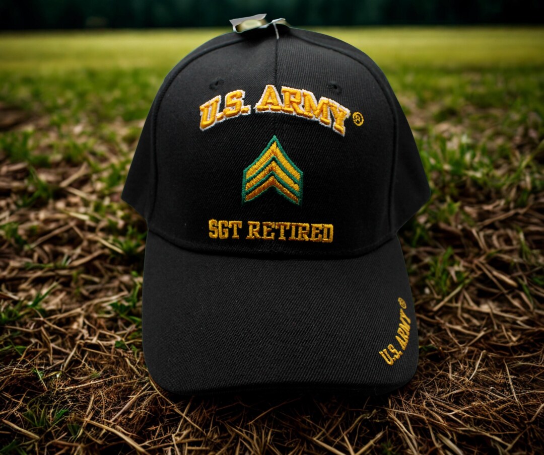 Black U.S. Army SGT Retired Hat – Veteran Rank Chevron Cap – Adjustable ...