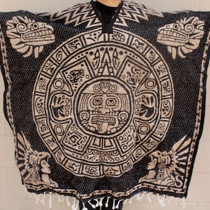 Aztec Calendar Mexican Poncho Gaban De Calendario Azteca Jorongo Cape ...