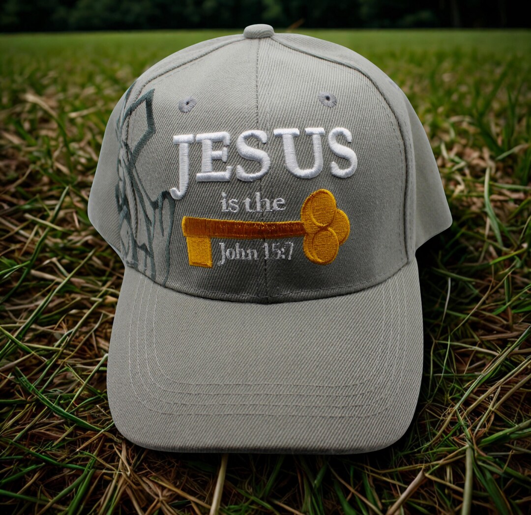 Jesus Gray Hat. Jesus is the Key. John 15:7 Hat. Jesus Hat. Religious ...