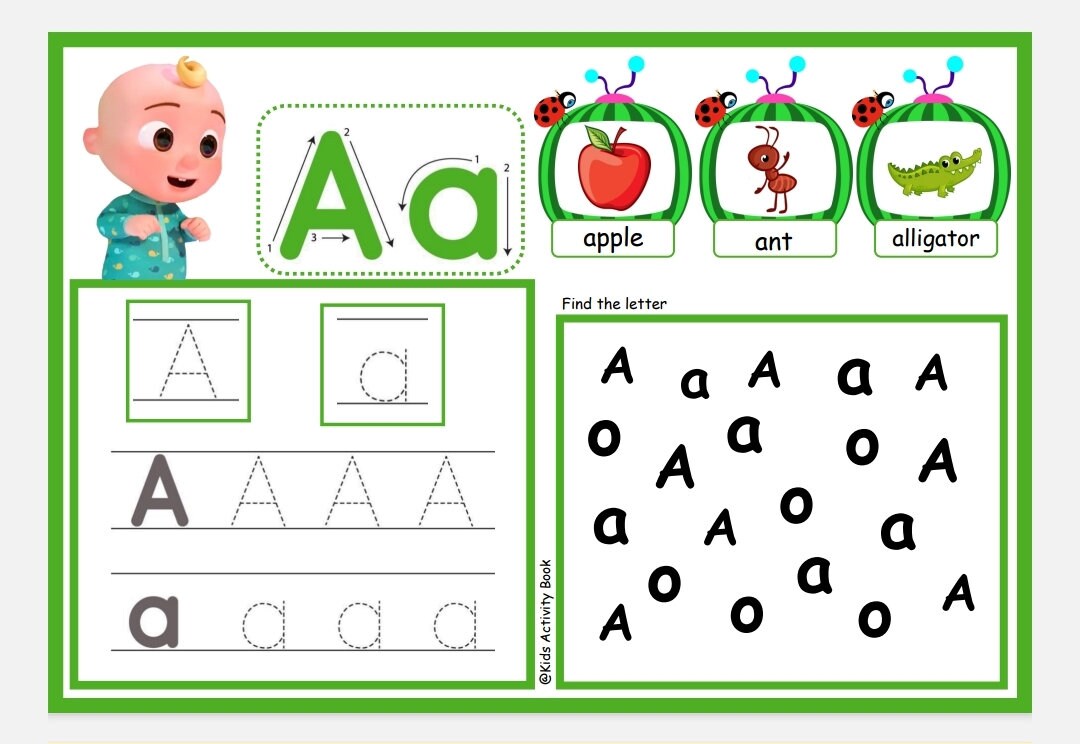 Cocomelon Alphabet Tracing Workbook Letters Tracing Worksheet - Etsy
