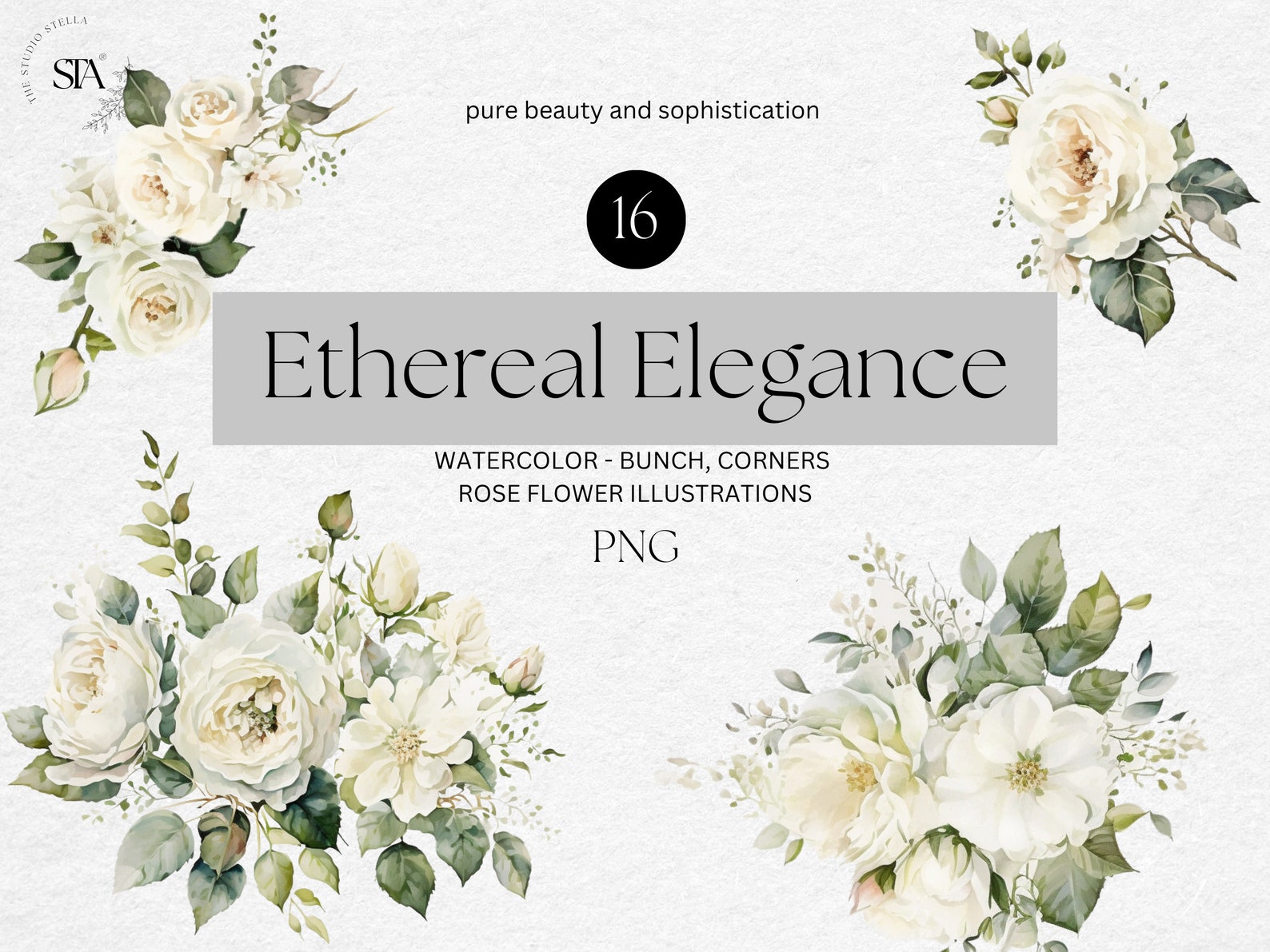 White Roses Corner Watercolor Flowers Botanic - Wedding Clip Art ...