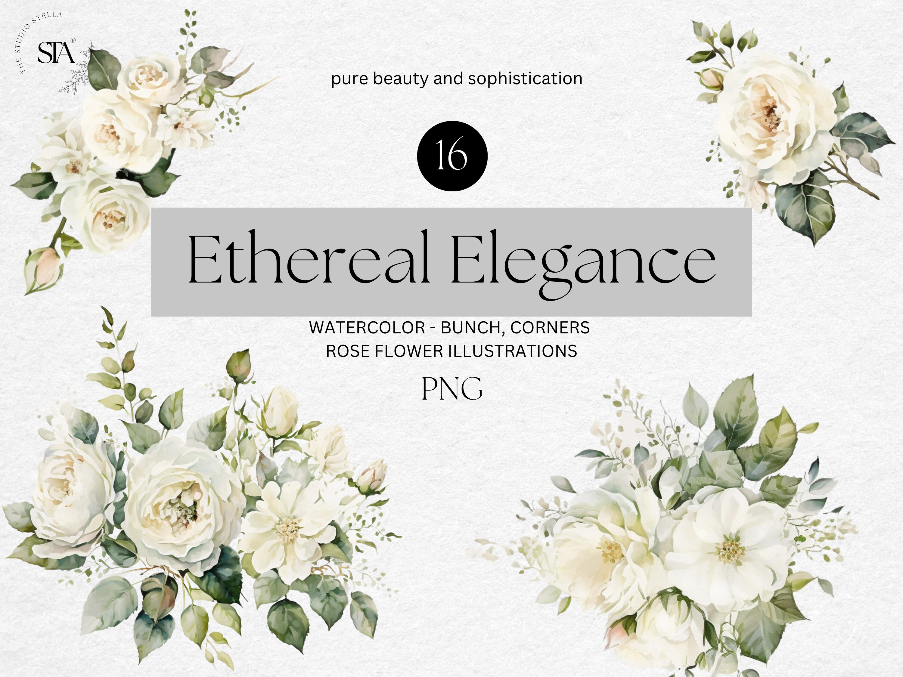White Roses Corner Watercolor Flowers Botanic - Wedding Clip Art ...
