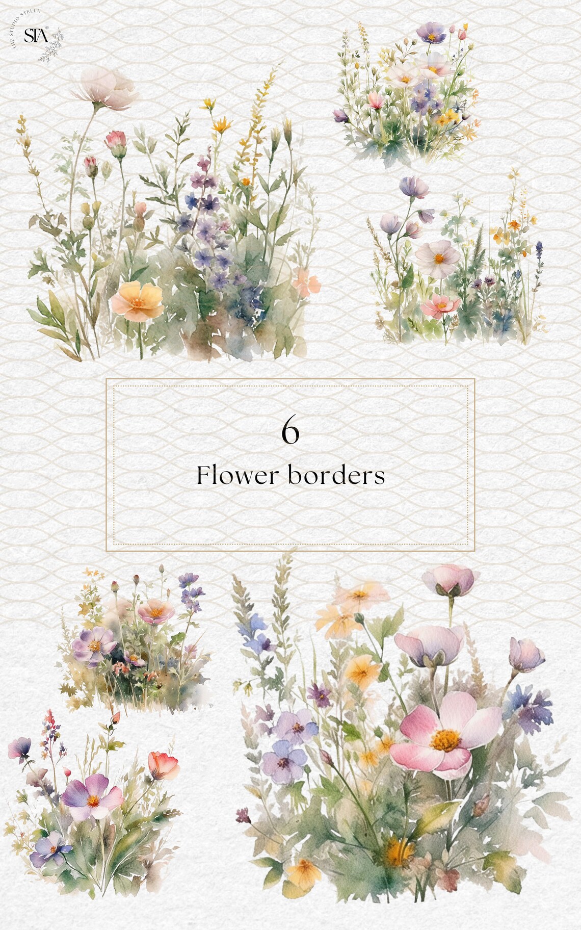 Borders Watercolor Flowers Botanic - Wedding Clip Art, Premade Clipart ...