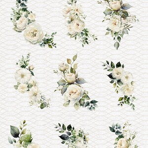 White Roses Corner Watercolor Flowers Botanic - Wedding Clip Art ...