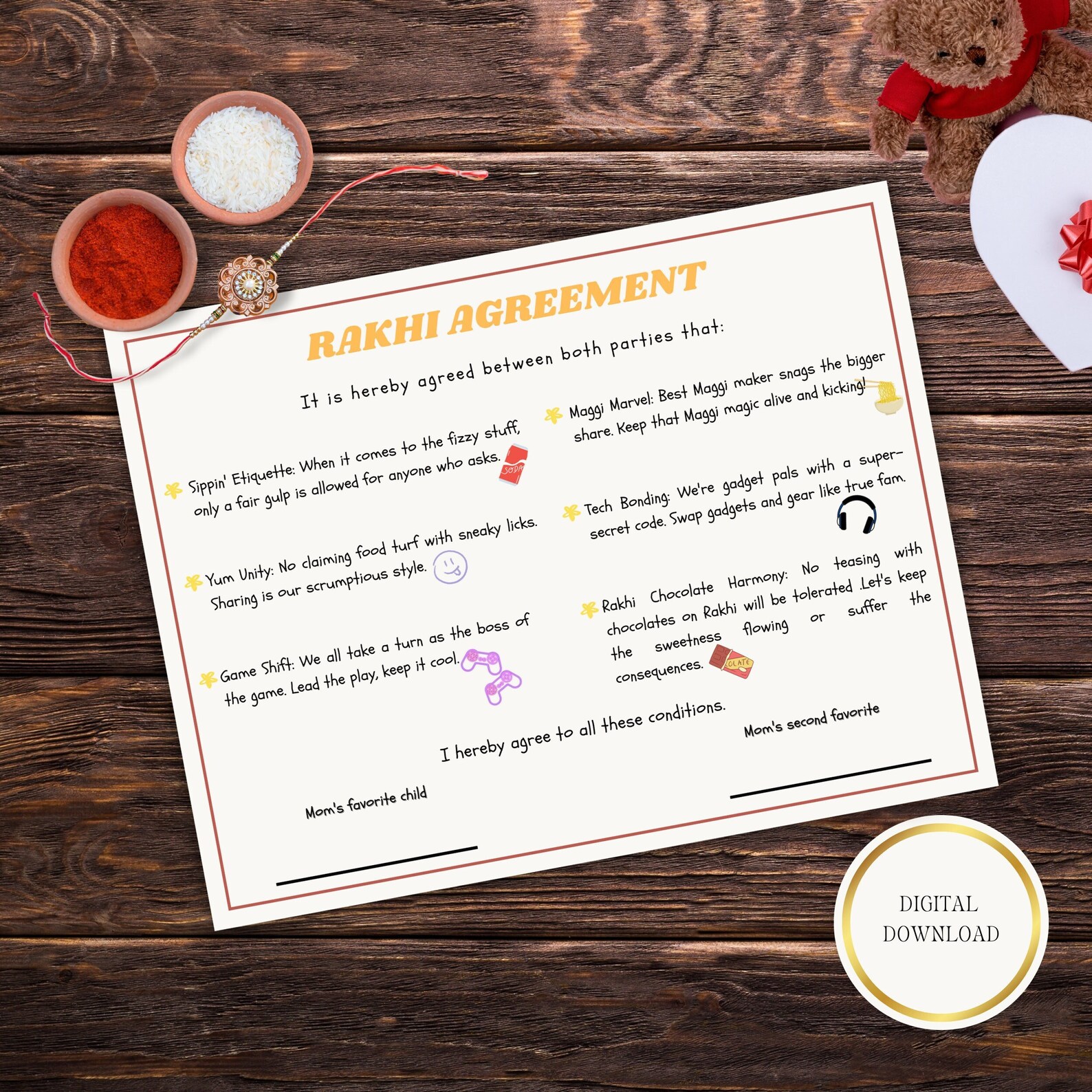 Funny Rakhi Agreement Card: Playful Sibling Greeting (PDF & PNG Digital ...