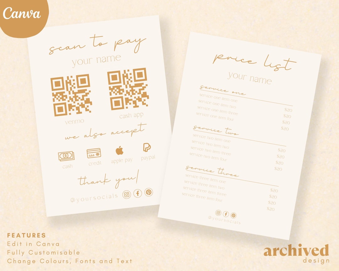 QR Code Sign Template - Scan to Pay Sign and Price List Template ...