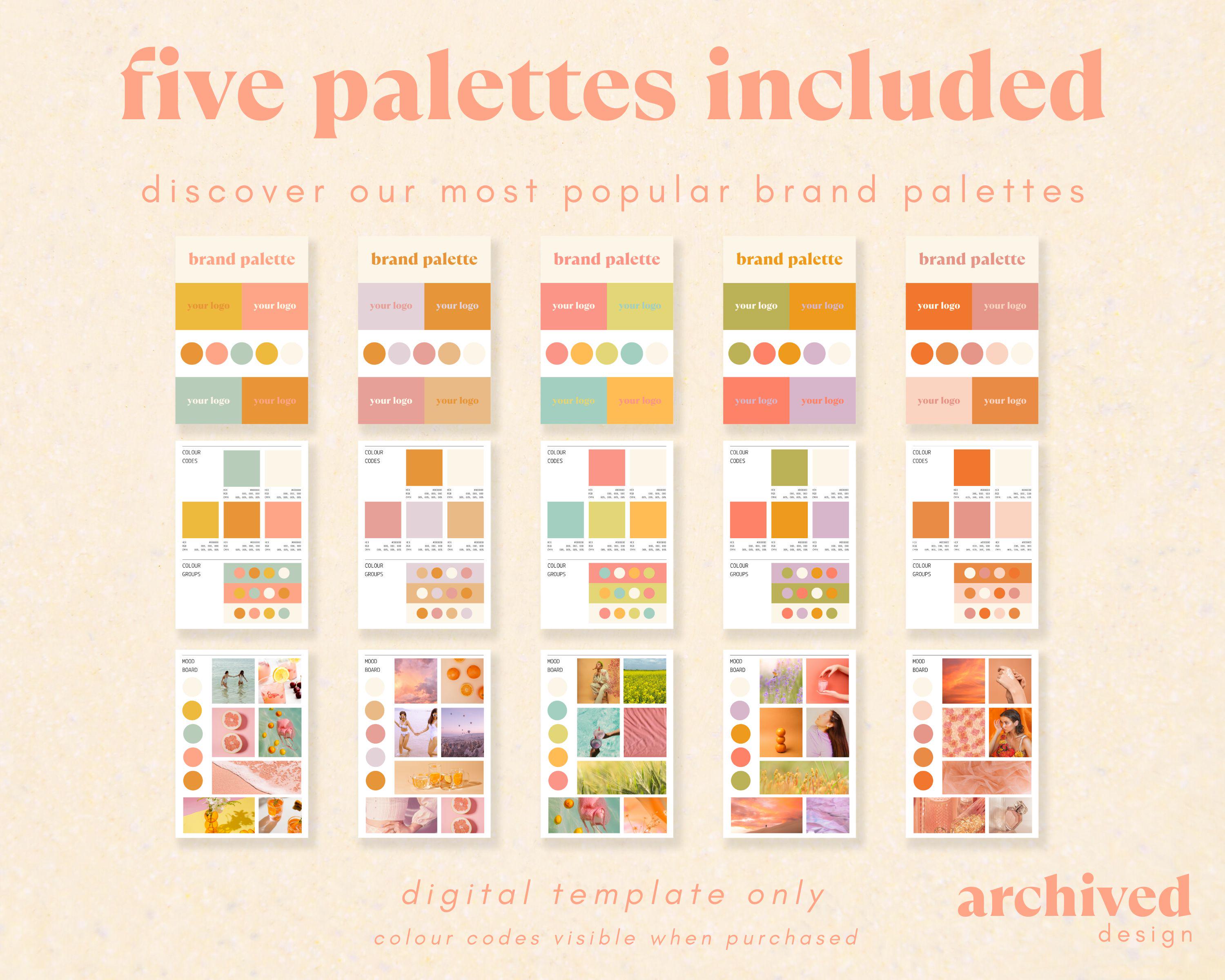 Brand Colour Palette Bundle - Five Canva Colour Palette Templates ...