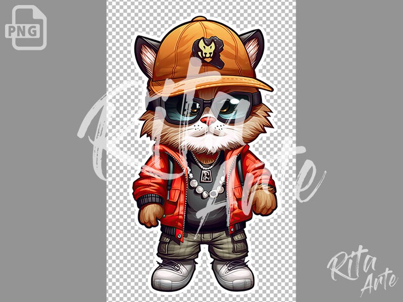 Cool Cat T-shirt Design PNG Transparent DTG Printing Sublimation Design for T-shirt, Mugs ...