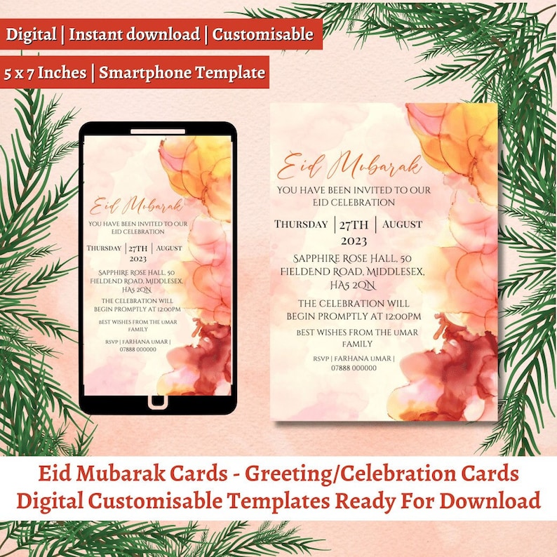 Eid Greeting Invitation Card Digital Instant Download Eiduladha ...