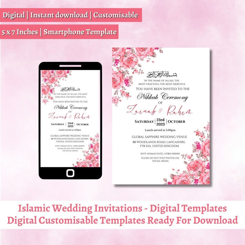 Islamic Muslim Wedding Invitation Digital Einvite Nikkah Walimah ...