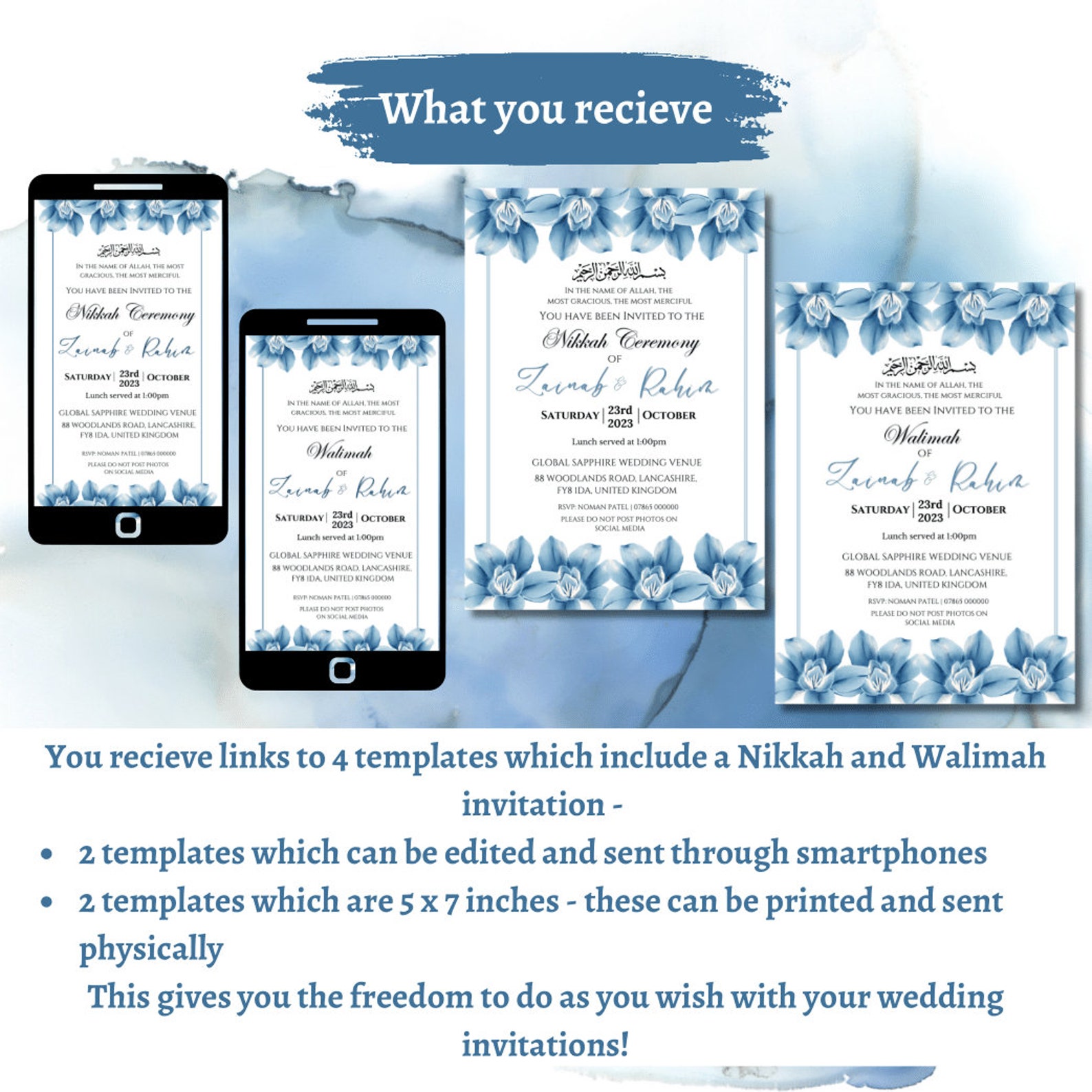 Islamic Muslim Wedding Invitation Digital Einvite Nikkah Walimah Ruksati Shaadi Bismillah Arabic ...