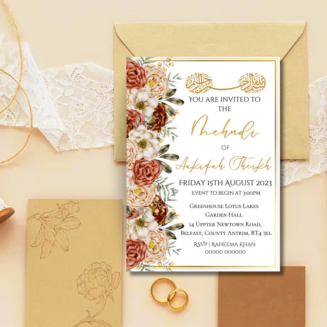 Muslim Wedding Islamic Invitation Card Mehndi Mendi Henna Digital ...