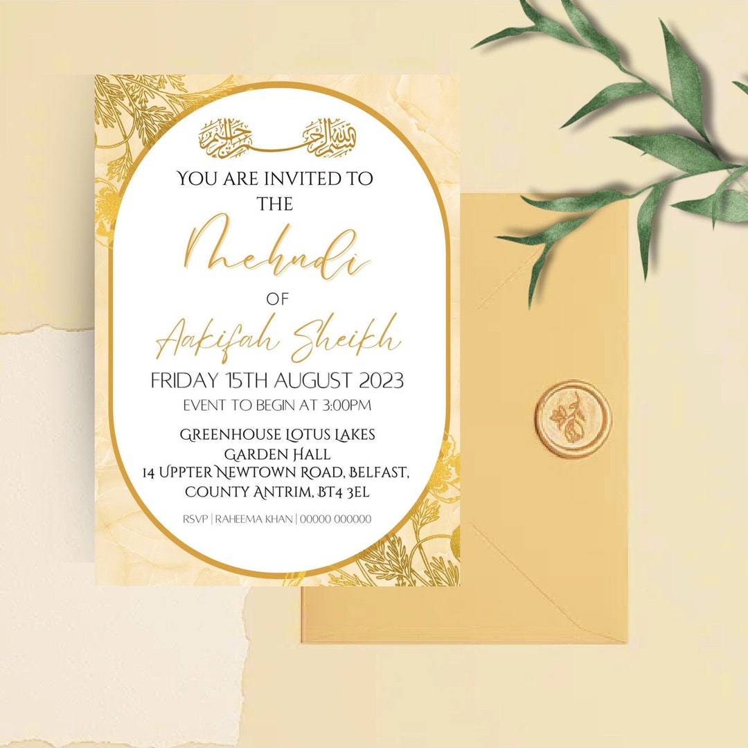 Islamic Muslim Wedding Invitation Card Mehndi Mendi Henna Digital ...