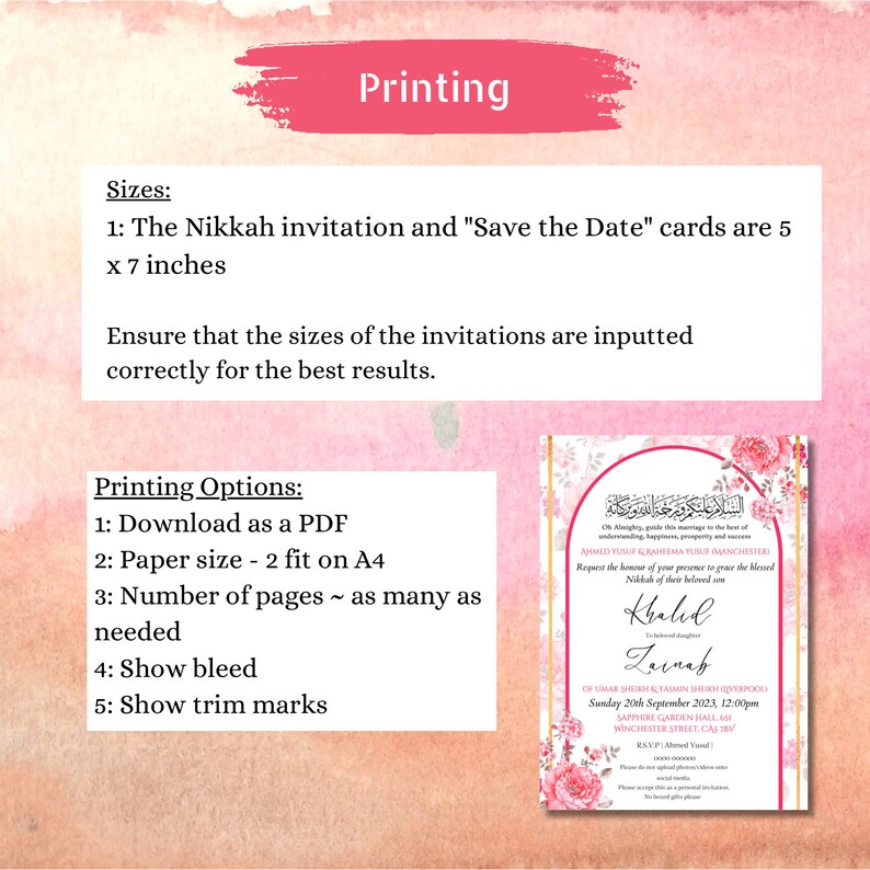 Floral Islamic Wedding Invitation: Nikkah & Save the Date (PDF Template ...