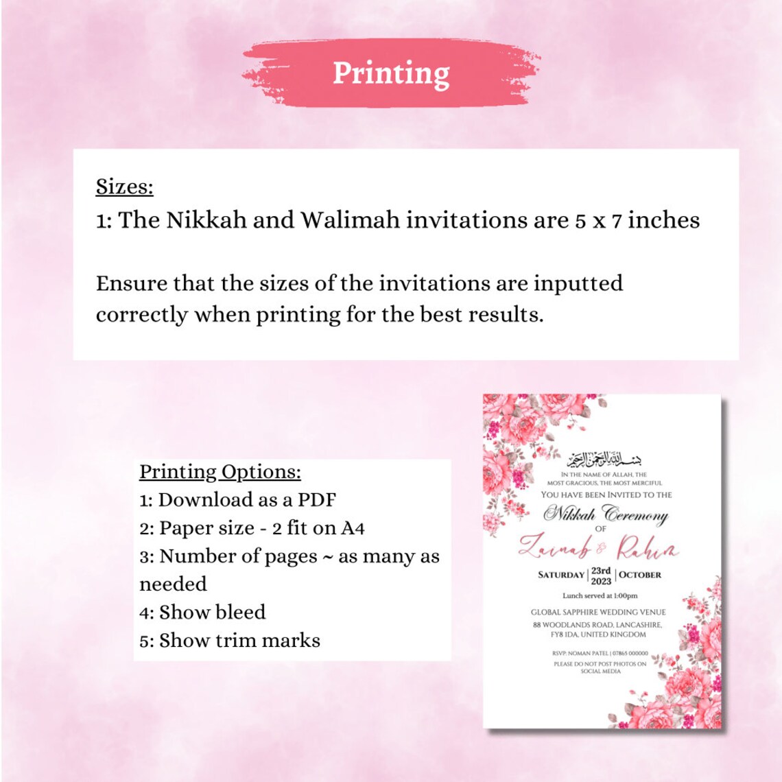 Islamic Muslim Wedding Invitation Digital Einvite Nikkah Walimah Ruksati Shaadi Bismillah Arabic ...