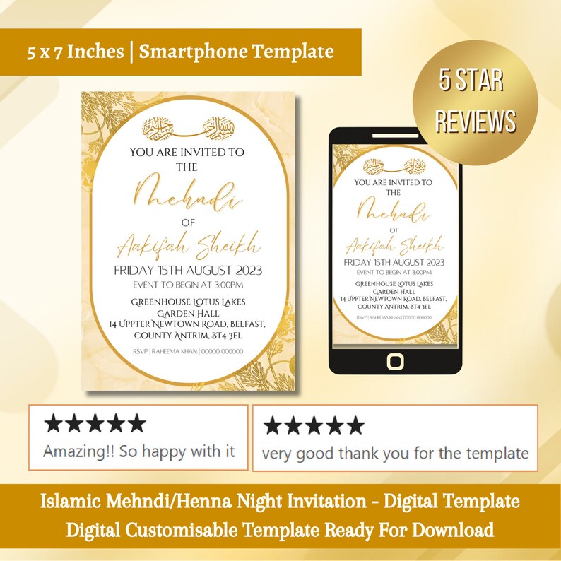 Islamic Muslim Wedding Invitation Card Mehndi Mendi Henna Digital ...