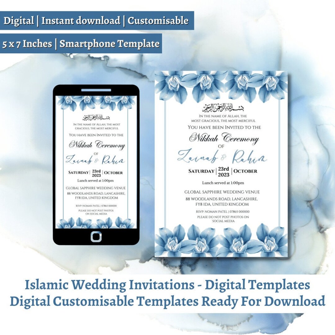 Islamic Muslim Wedding Invitation Digital Einvite Nikkah Walimah Ruksati Shaadi Bismillah Arabic ...
