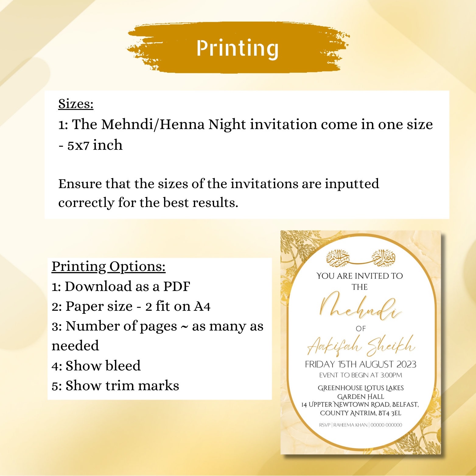Islamic Muslim Wedding Invitation Card Mehndi Mendi Henna Digital ...