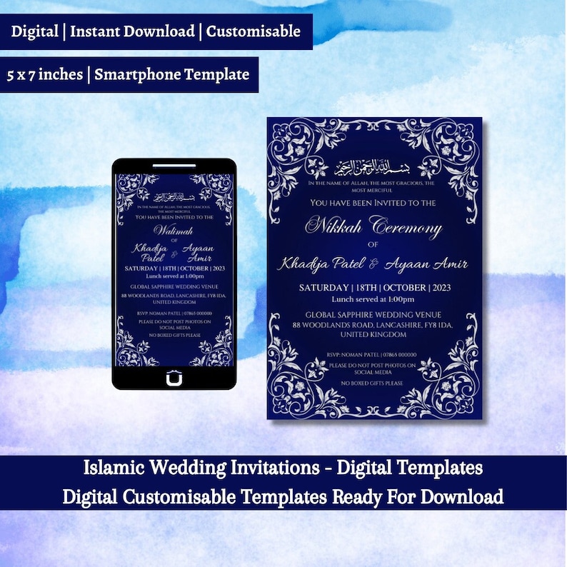 Floral Islamic Wedding Invitation: Nikkah & Walimah Template (digital ...