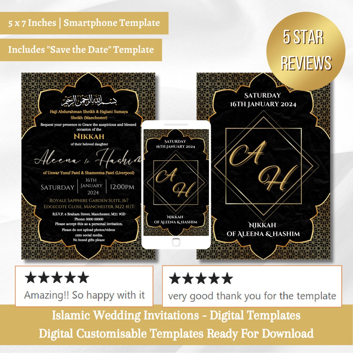 Wedding Islamic Muslim Invitation Card Digital Invite Nikkah Ruksati ...
