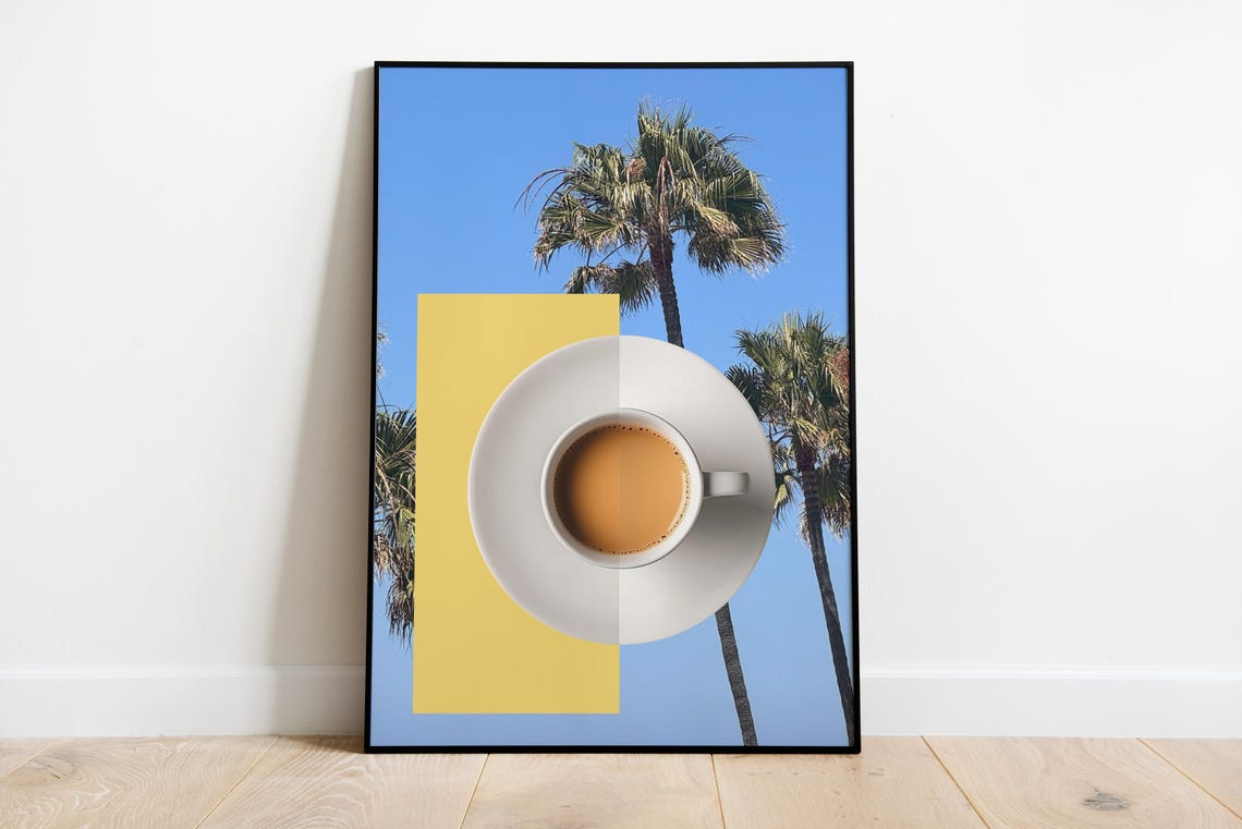 Palm Tree Coffee Art Print: Manhattan Beach Kitchen Decor (digital ...
