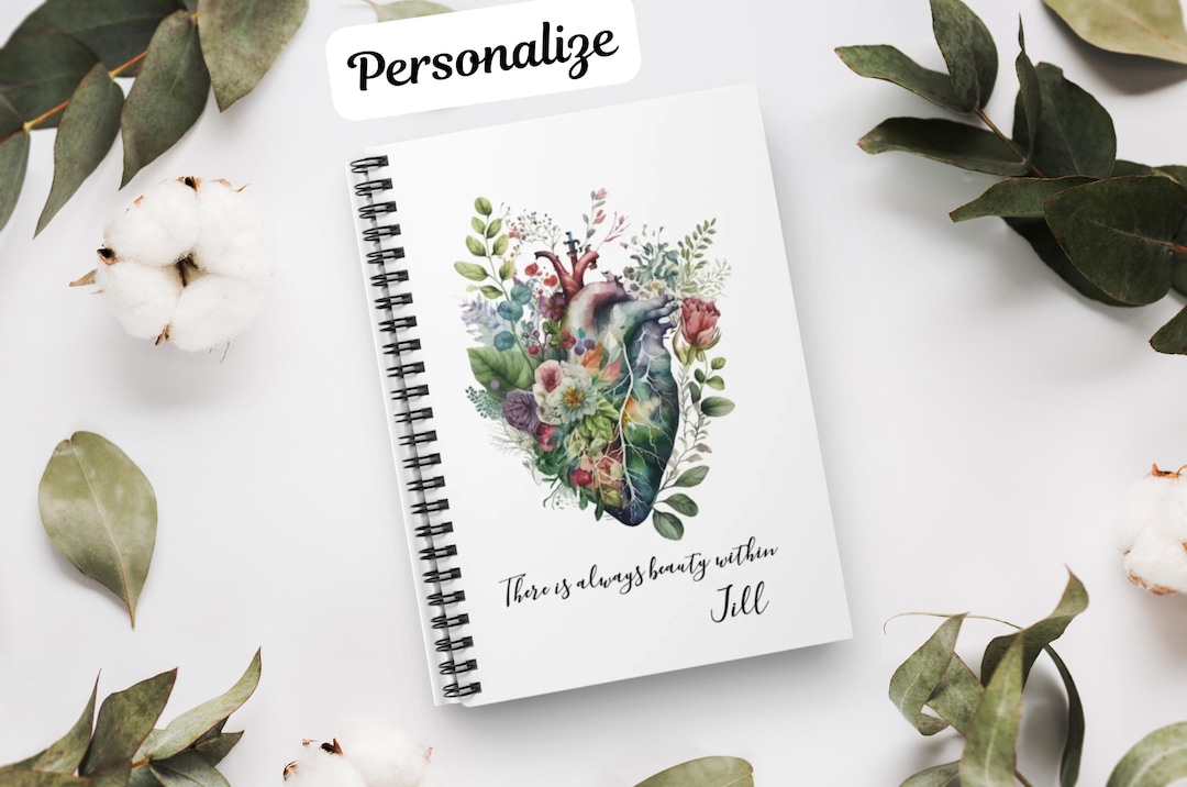 Custom Notebook, Anatomical Heart Flower Spiral Notebook(ruled Line ...
