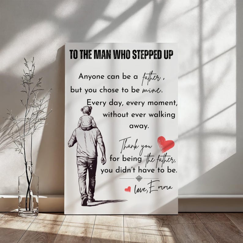 Personalized Stepped up Dad Canvas, Custom Step Dad Gift, Bonus Dad ...