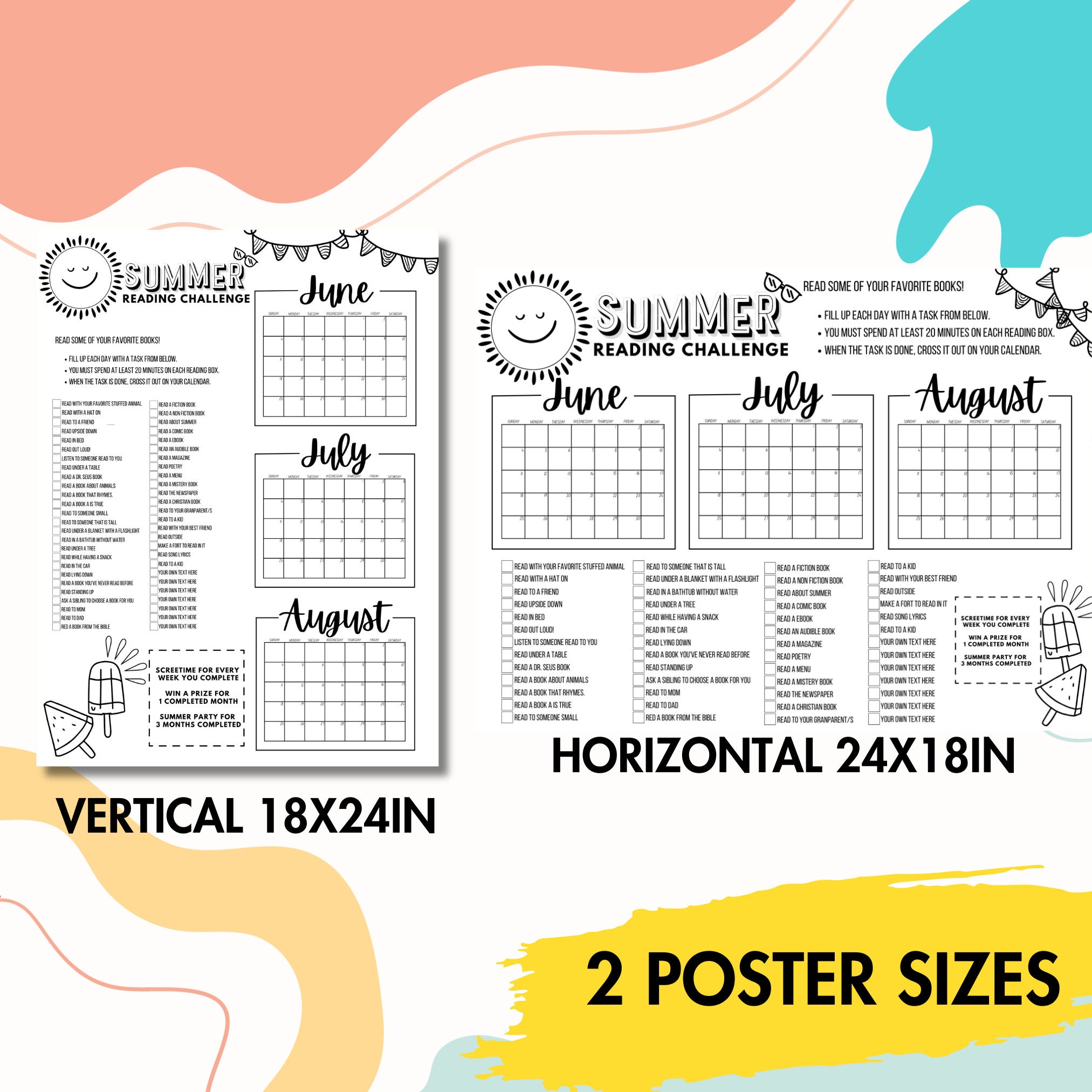 Summer Reading CHALLENGE PRINTABLE Coloring Summer Countdown - Etsy