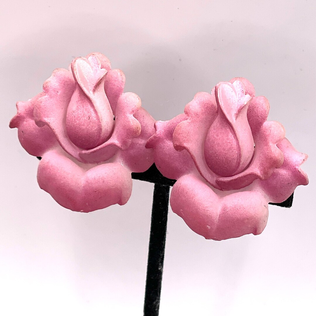 Vintage Matte Dusty Pink Rose Clip-on Earrings - Etsy