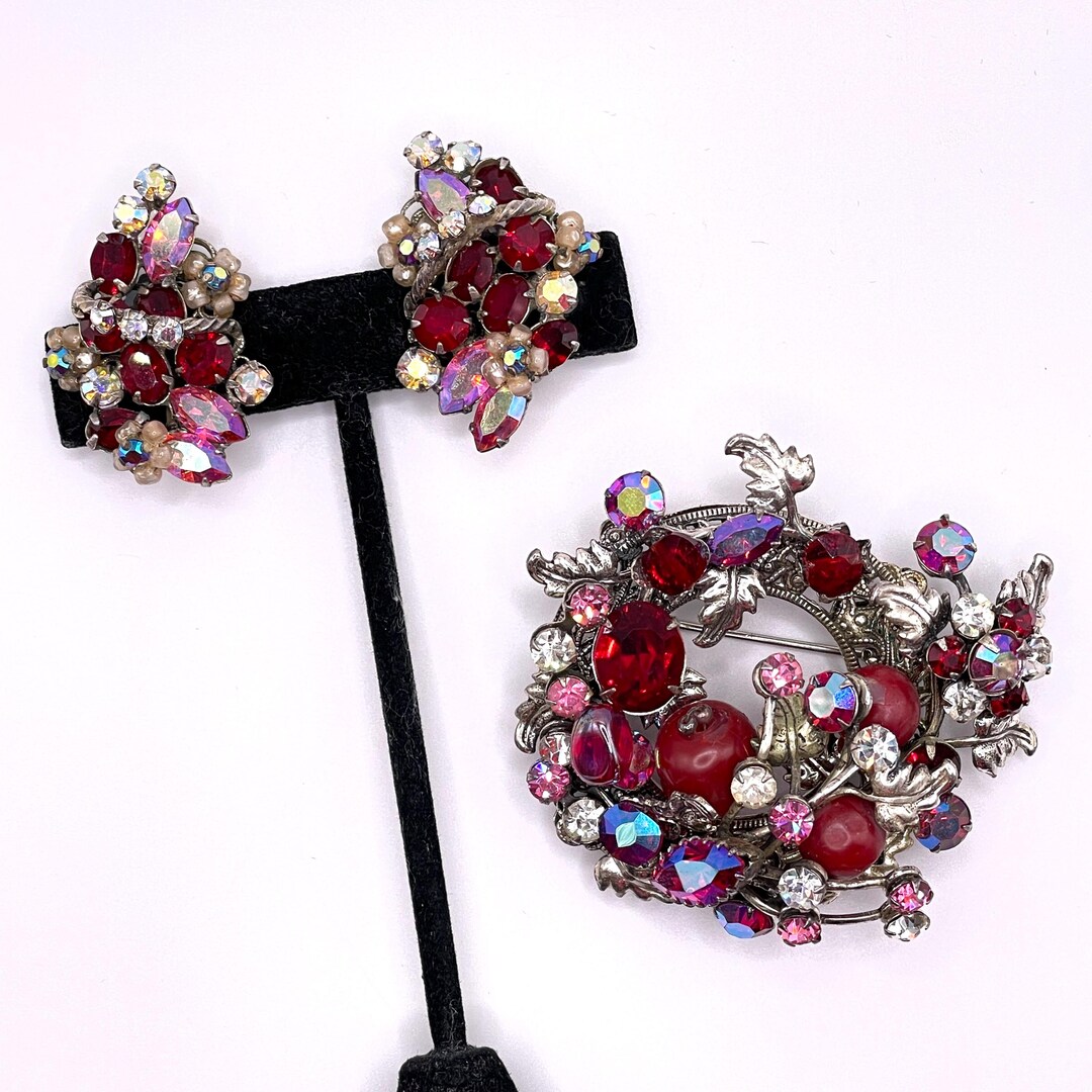 Vintage Original by Robert Jewelry Set Red Pink Rhinestone Signed - Etsy