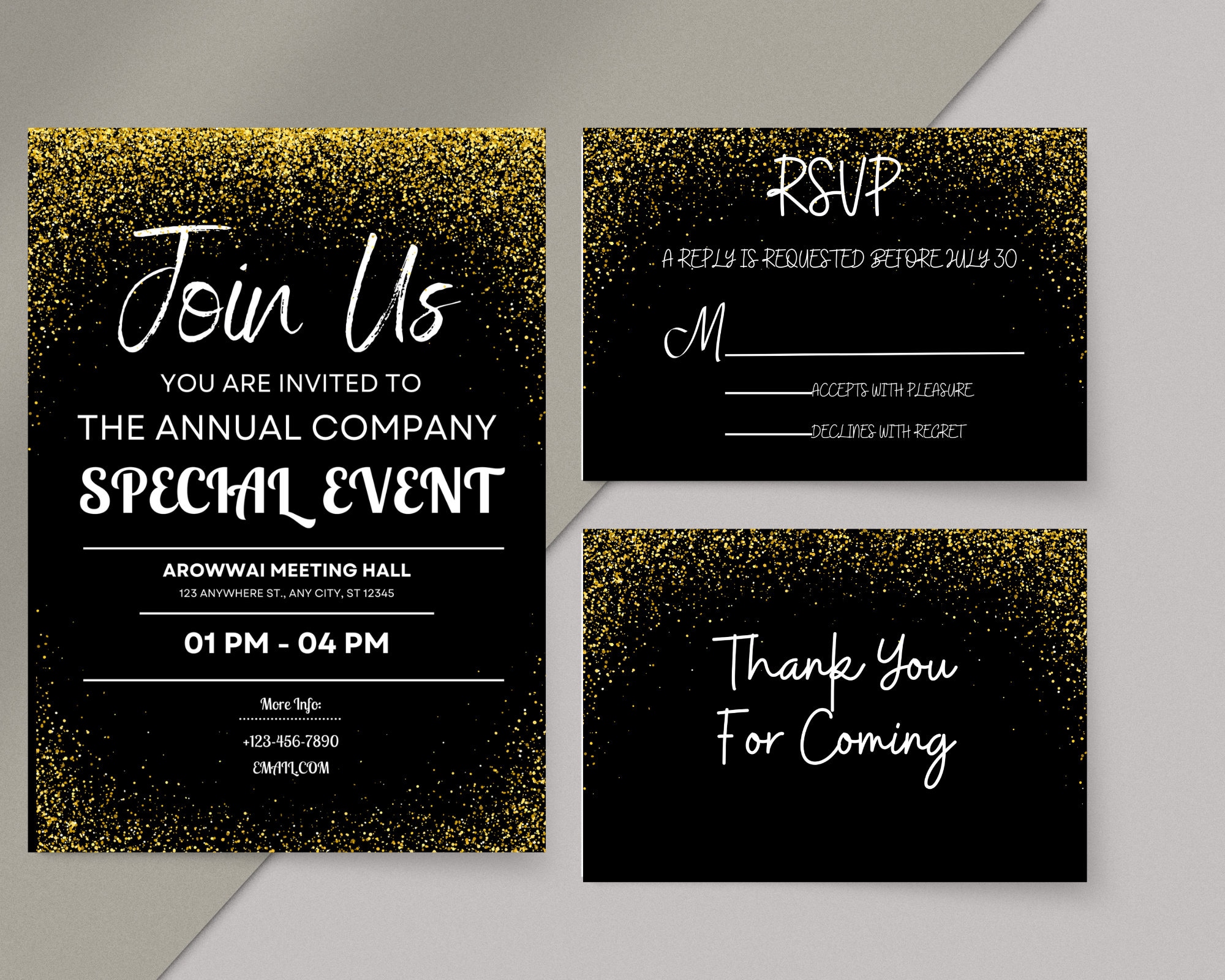 Elegant Gold Business Event Invitation Card, Rsvp Card, Thank You Car ...