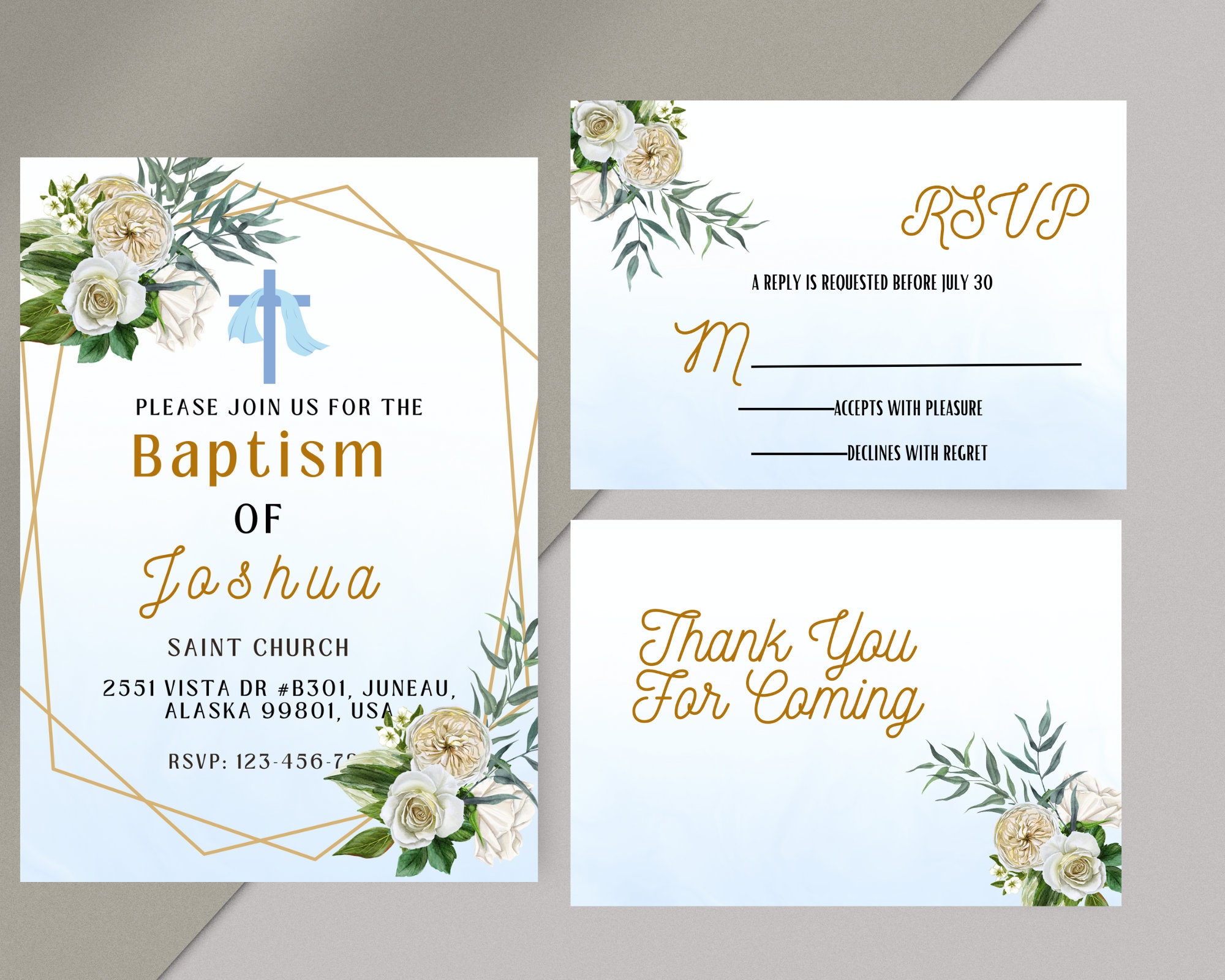 Blue Cute Floral Baptism Invitation Card, Baby Baptism Invitation Card ...