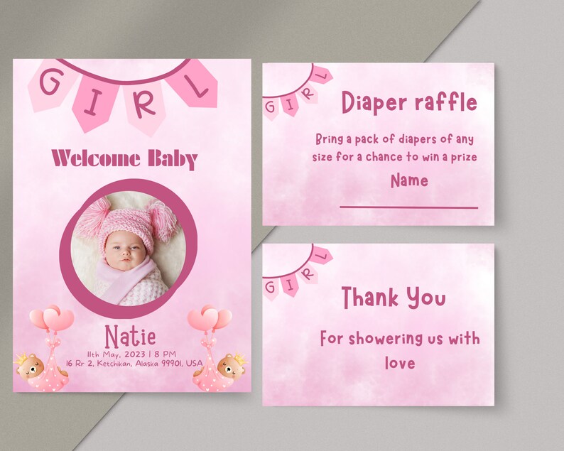 Pink Watercolor Baby Shower Invitation Card, Baby Shower Invite, Diaper ...