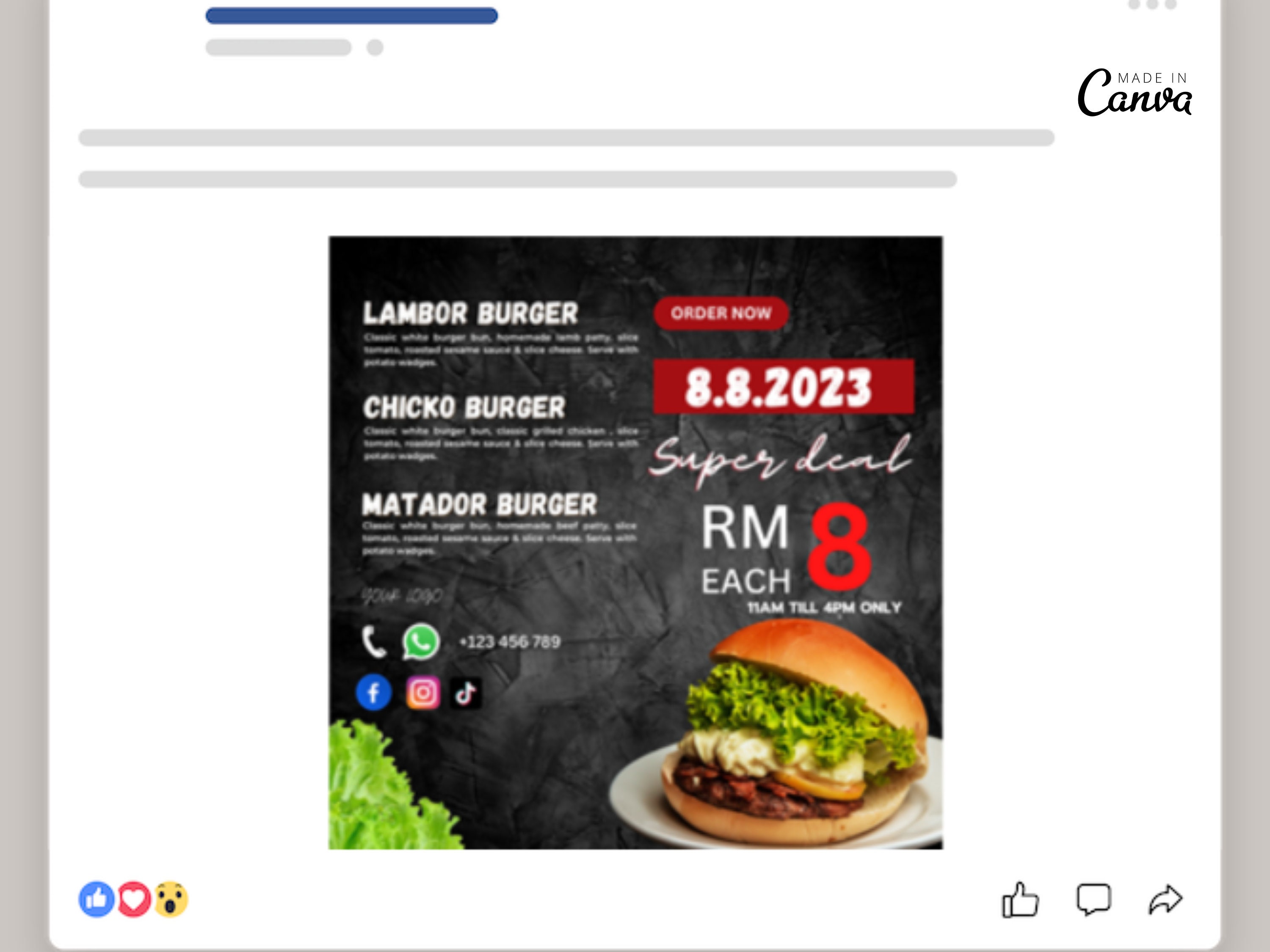 BURGER PROMOTION POSTER, Canva Template, Free Version, Editable, 5 ...