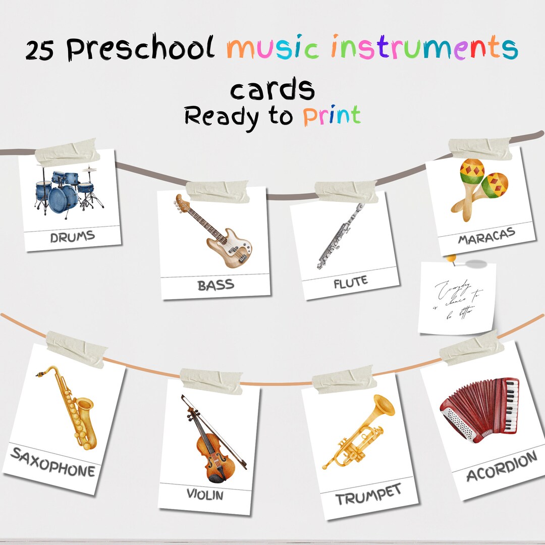 25 Musical Instruments Flash Cards, Montessori Materials, Pre-school ...