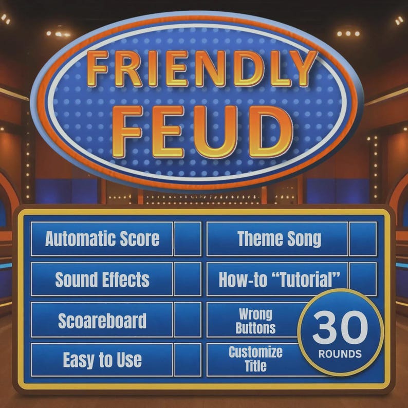 NEW Version - Editable Friendly Feud Template Party Game With Automatic ...