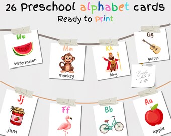 Printable Alphabet Flash Cards, Toddlers Preschool Early Learning ...
