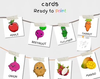 Fruits and Vegetables Cards Montessori Flashcards Pre-school Cards ...