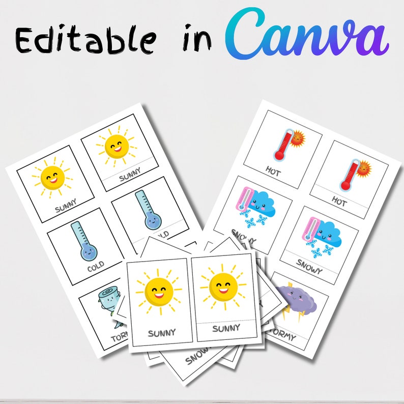 12 Weather Cards Montessori Flashcards Pre-school Cards Rainbow ...