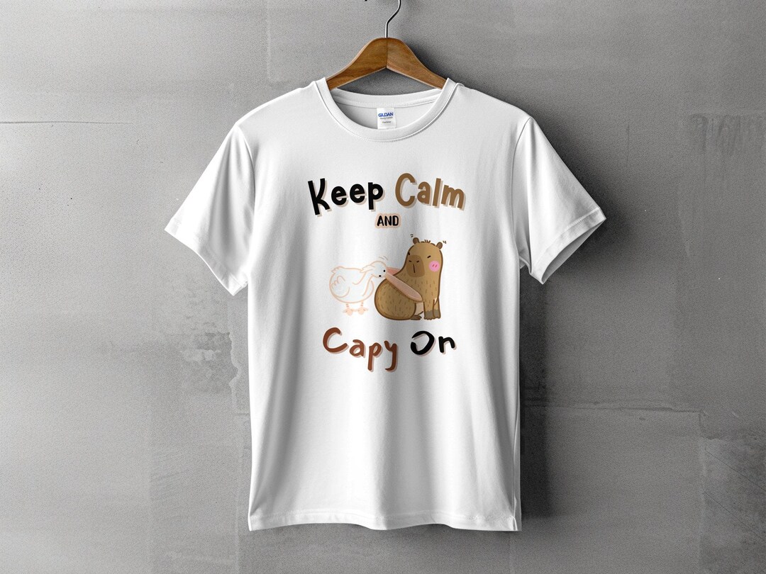 Keep Calm and Capy on Cute Capybara and Pelican Hug T-shirt, Animal ...