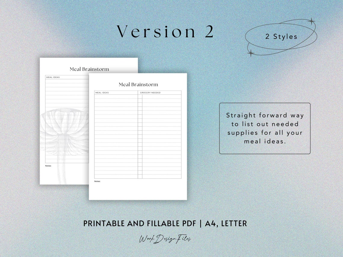 Meal Brainstorm Printable PDF | Minimalist Meal Planning Worksheet ...