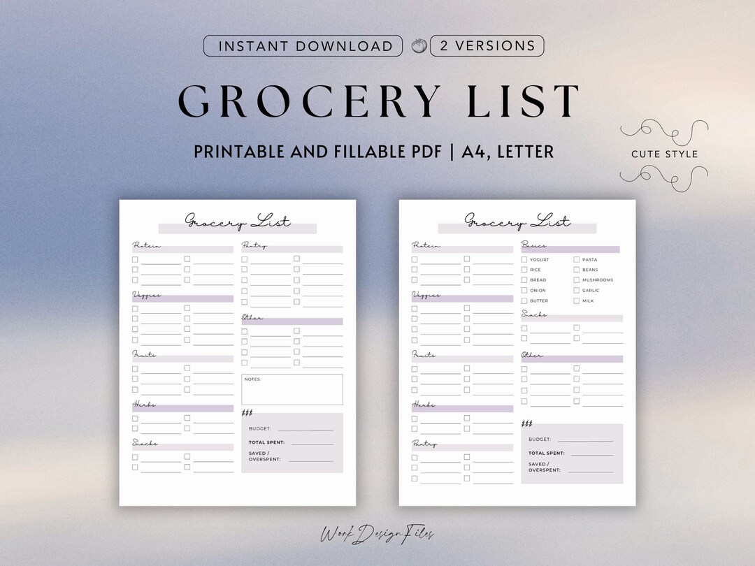 Grocery List Printable PDF | Cute Colorful Shopping List | Fun ...