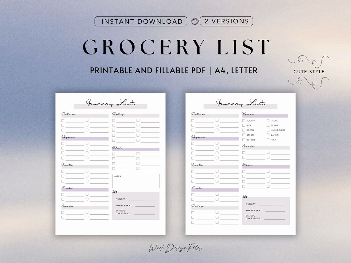 Grocery List Printable PDF | Cute Colorful Shopping List | Fun ...
