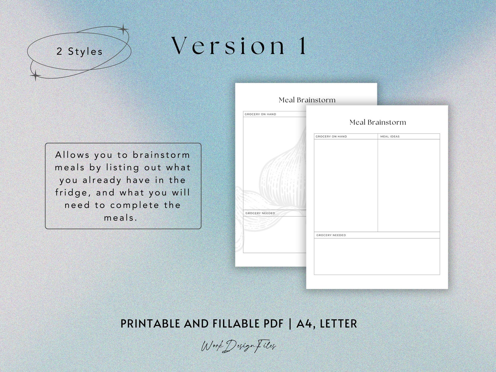 Meal Brainstorm Printable PDF | Minimalist Meal Planning Worksheet ...
