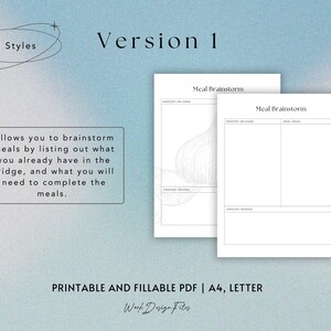 Meal Brainstorm Printable PDF | Minimalist Meal Planning Worksheet ...